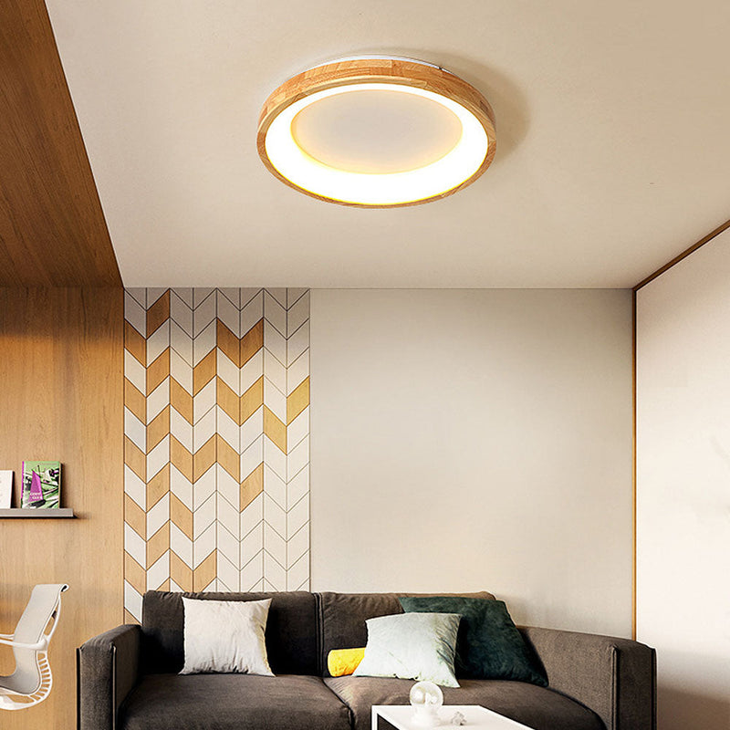 Lampsmodern Retro Geometry Circle Wood LED Ceiling Light for Bedroom