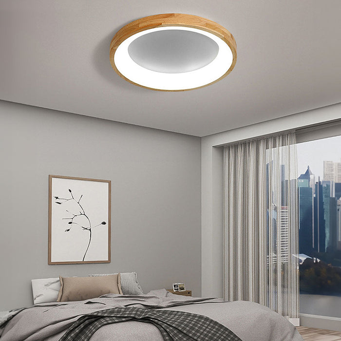 Lampsmodern Retro Geometry Circle Wood LED Ceiling Light for Bedroom