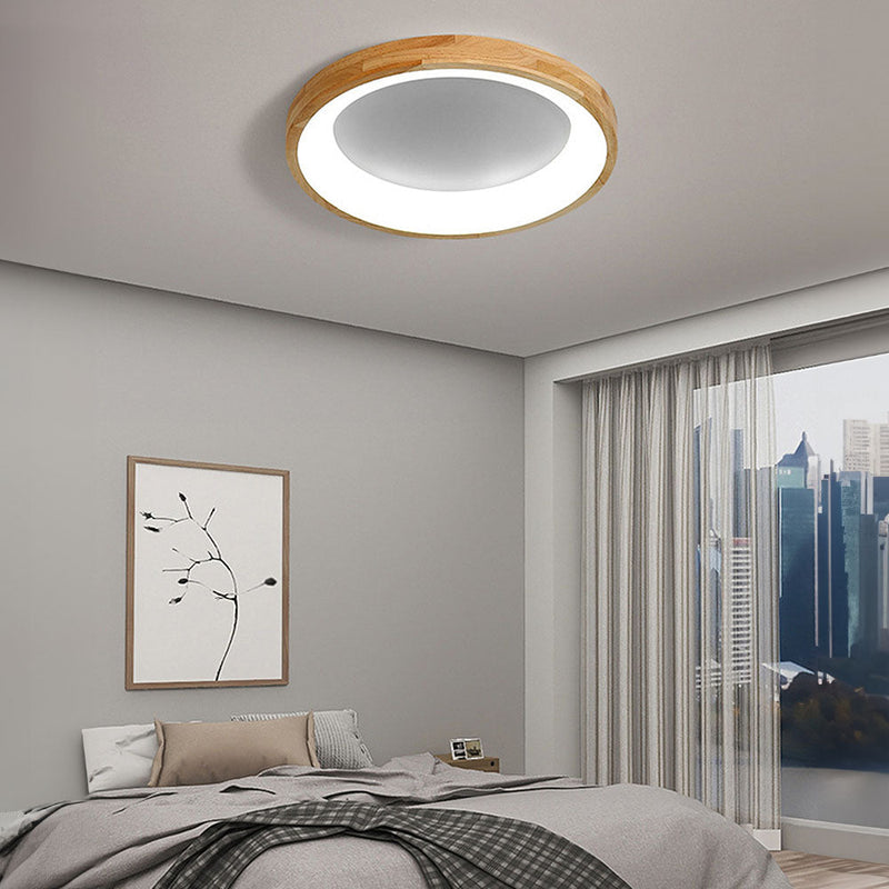 Lampsmodern Retro Geometry Circle Wood LED Ceiling Light for Bedroom