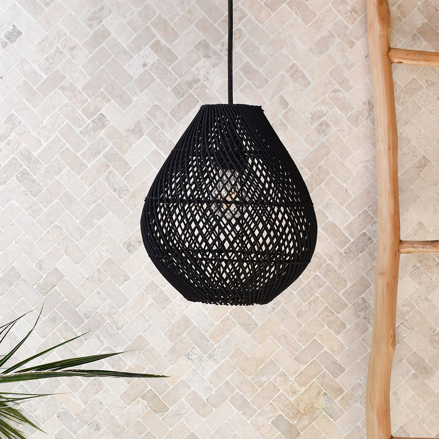 Lampsmodern Pendant Light Boho Rattan Handwoven Black Pendant Light