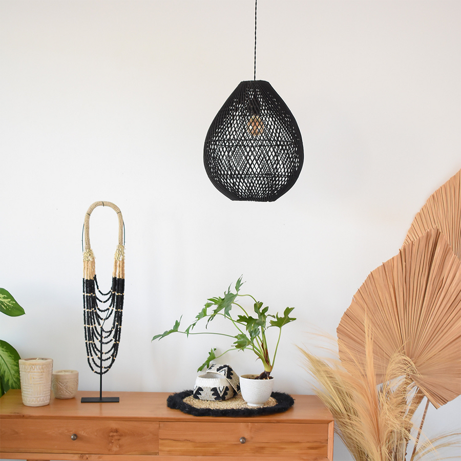 Lampsmodern Pendant Light Boho Rattan Handwoven Black Pendant Light