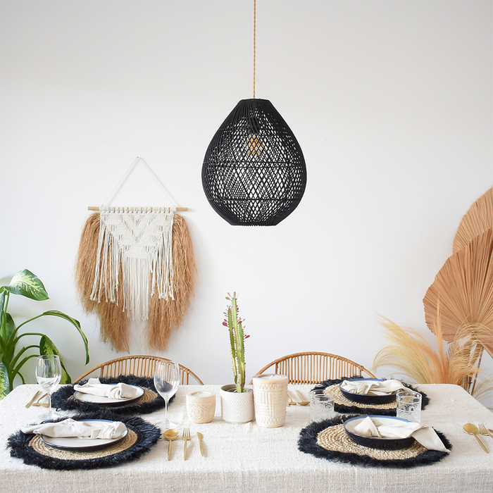 Lampsmodern Pendant Light Boho Rattan Handwoven Black Pendant Light ...