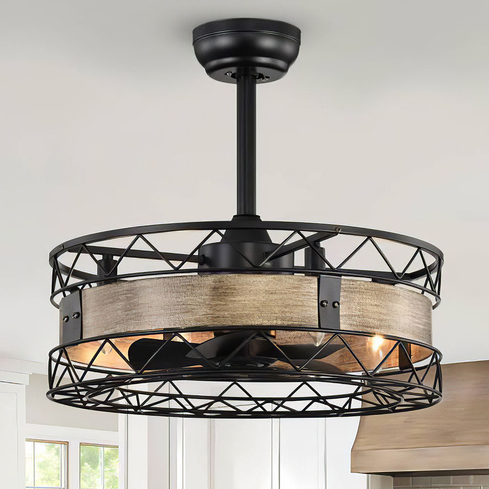 Lampsmodern Modern Round Cage Ceiling Fan With Light And Remote For ...