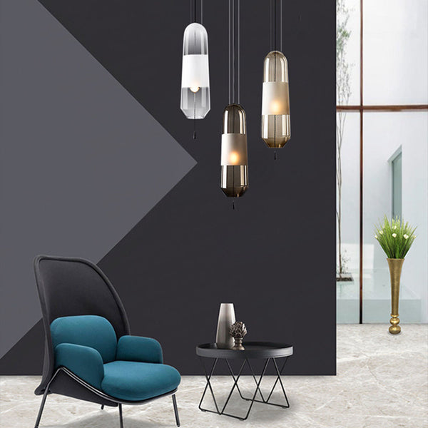 Lampsmodern Designer Capsule Shaped Glass Pendant Lamp 1 Bulb Bedside Light