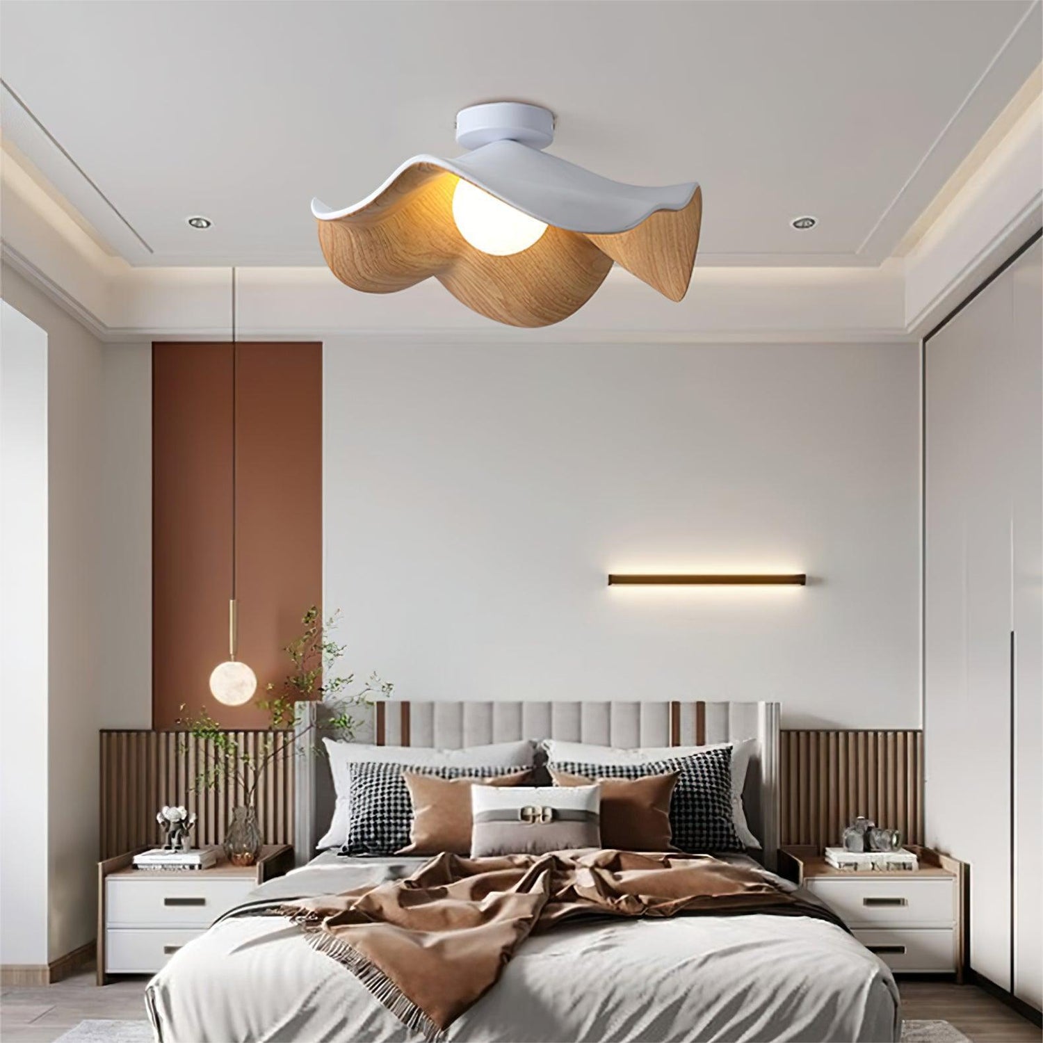 Lampsmodern Ceiling Light Scandinavian Wood Lotus Resin Ceiling Light ...