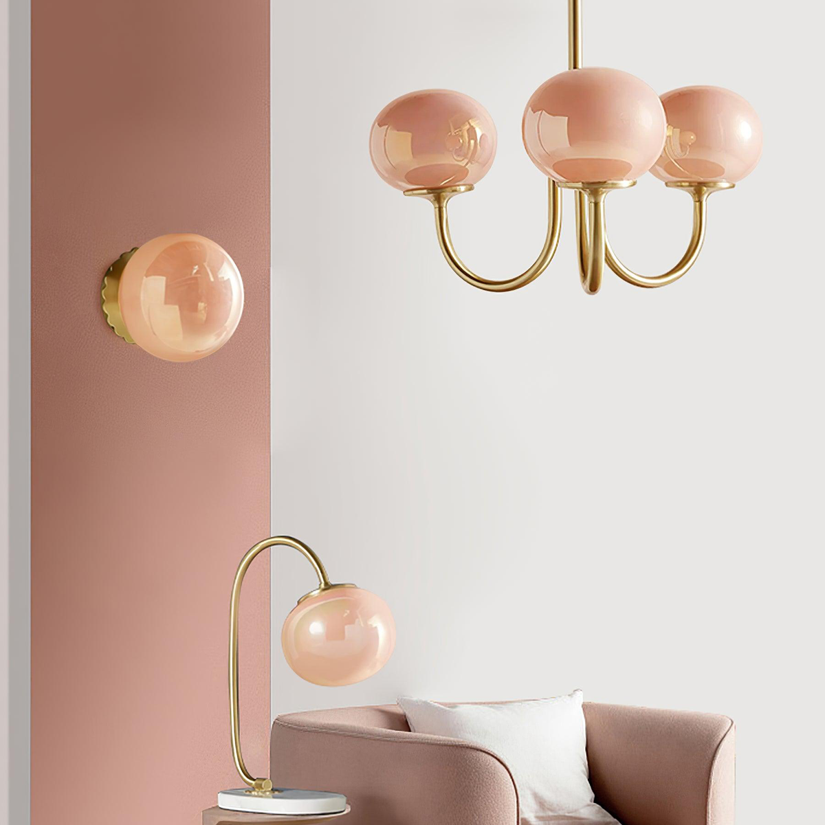 Lampsmodern Chandelier Bubble Pink Glass Marshmallow Pendant Light