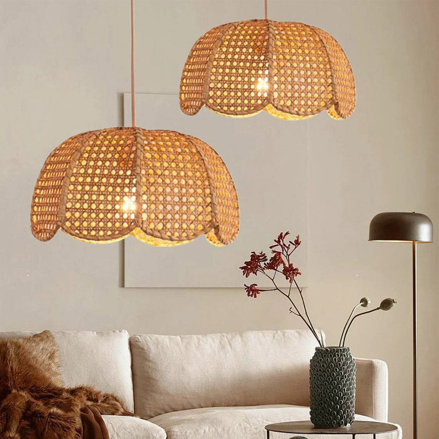 Pendant Light Short Round Rattan Natural Woven Lampshade Round Pendant ...