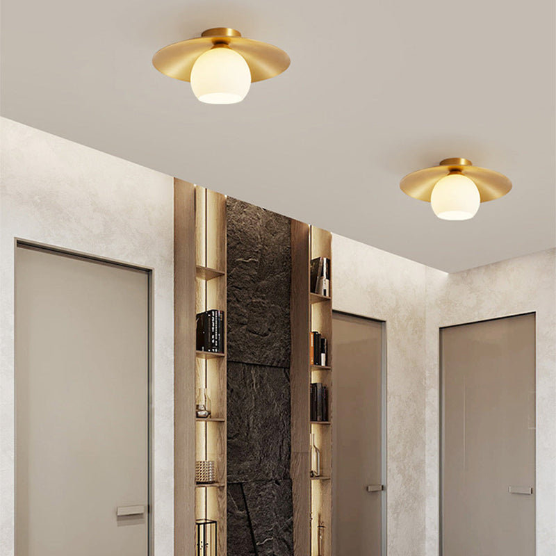 Lampsmodern Brass Cap Gold Semi Flush Mount Ceiling Light Glass Ceiling ...