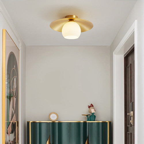 Lampsmodern Brass Cap Gold Semi Flush Mount Ceiling Light Glass Ceiling ...