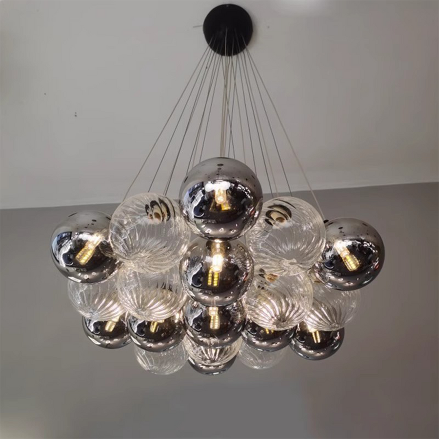 Lampsmodern Chandelier Grey Bubble Glass Ball LED Hanging Light For ...