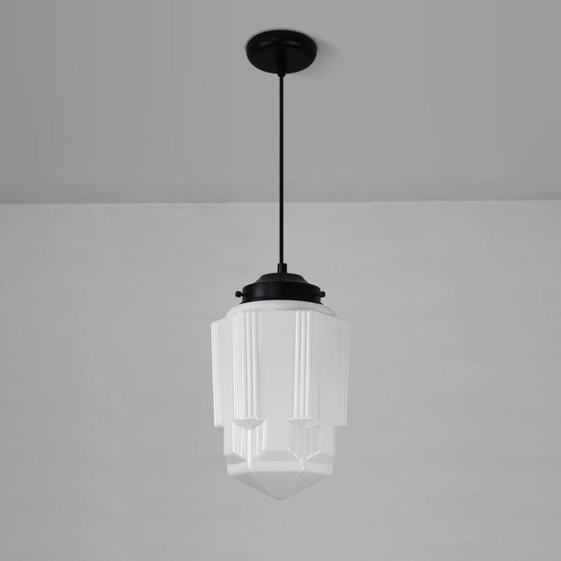 Lampsmodern Glass Pendant Light Retro Milk White Glass Geometric Jar ...
